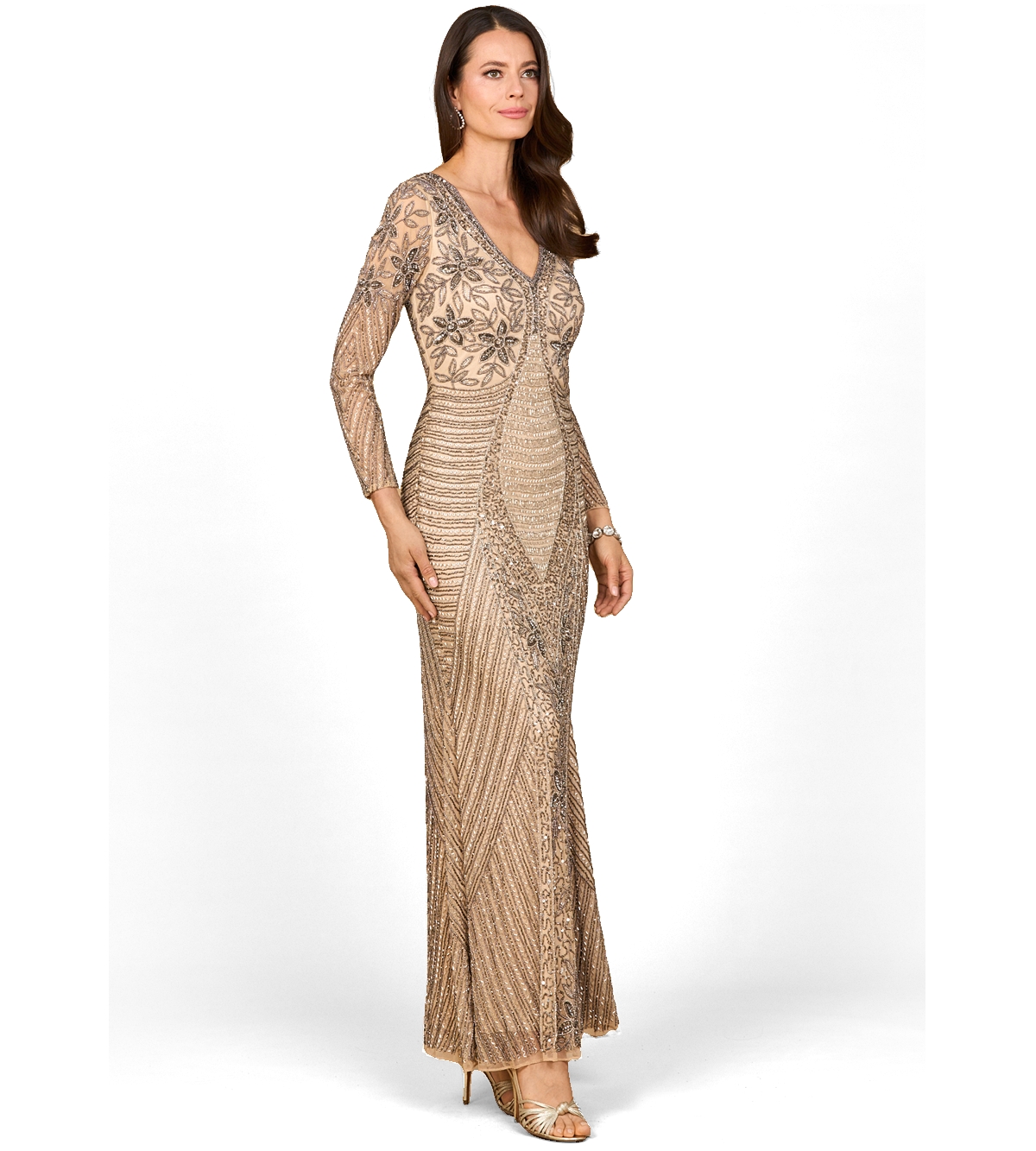 Click here for Lara Womens Long Sleeve Beaded Maxi Gown - Nude prices