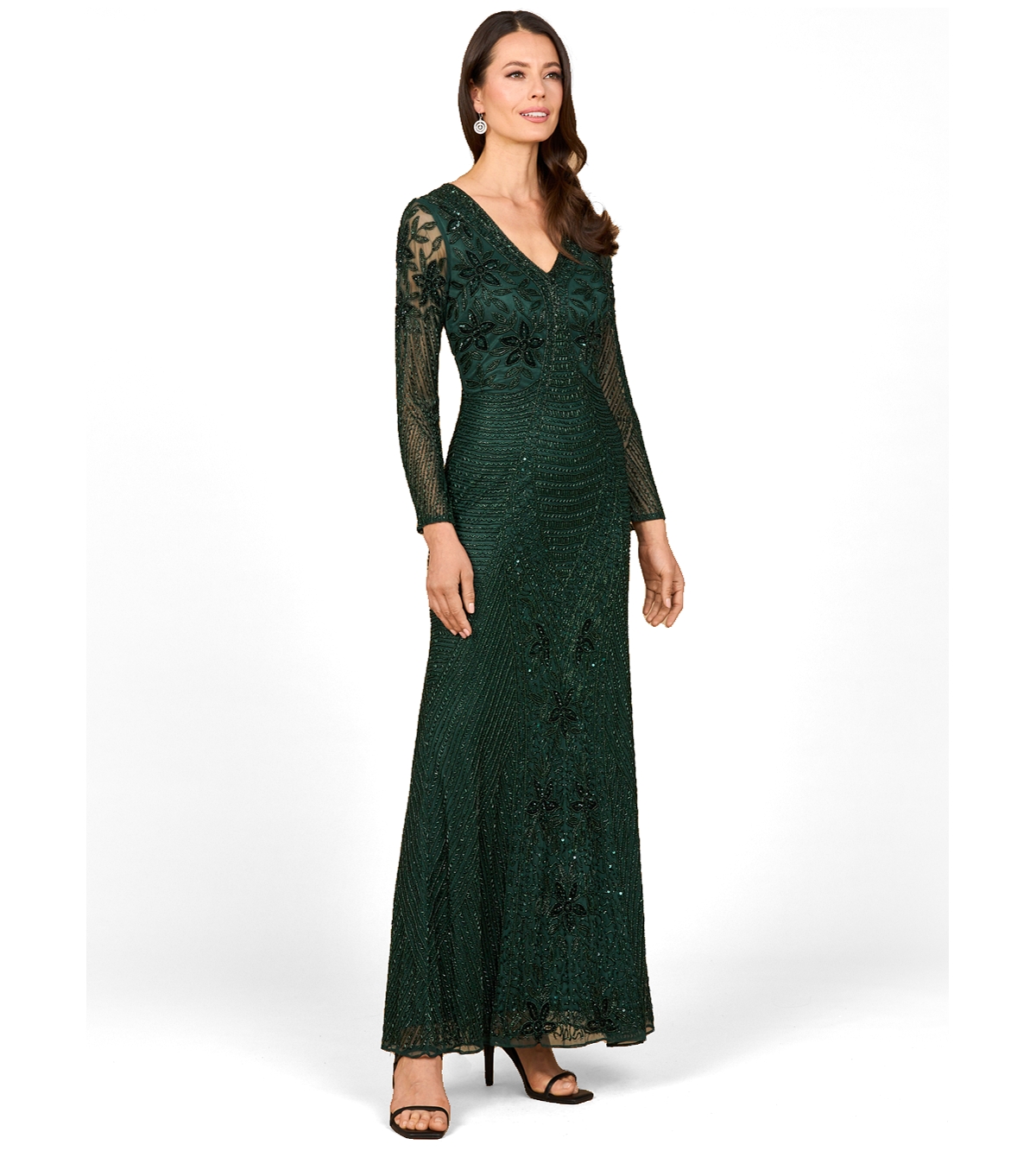 Click here for Lara Womens Long Sleeve Beaded Maxi Gown - Dark gr... prices