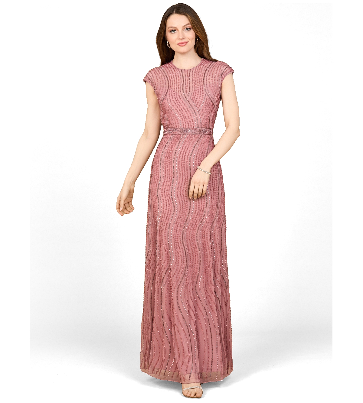 Click here for Lara Womens Cap Sleeve  Illusion Neck Beaded Gown... prices