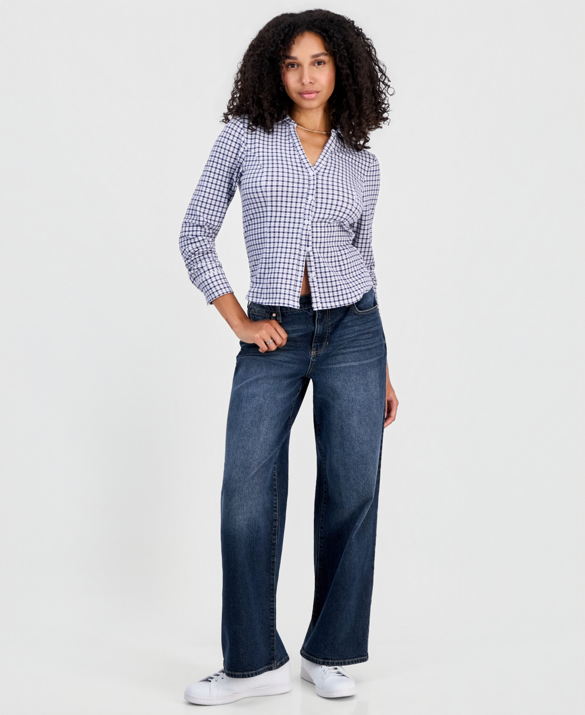 Click here for Madden Girl Juniors Long-Sleeve Tie-Back Shirt - N... prices