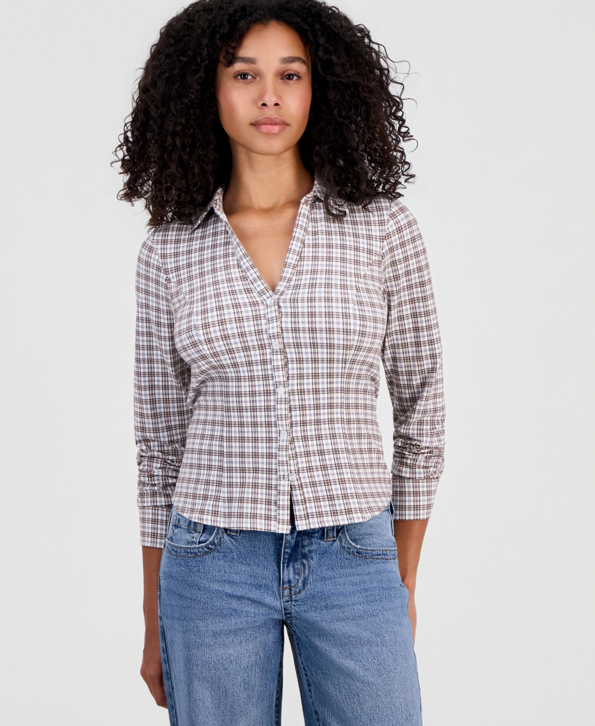 Click here for Madden Girl Juniors Long-Sleeve Tie-Back Shirt - S... prices
