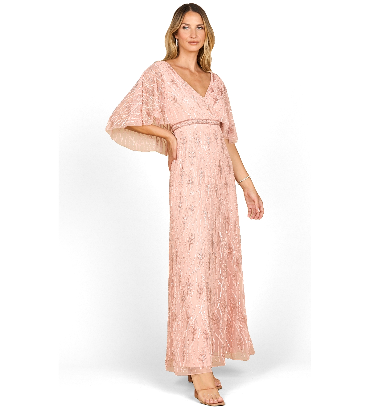 Click here for Lara Womens Beaded Gown with Half Cape - Lightpink prices