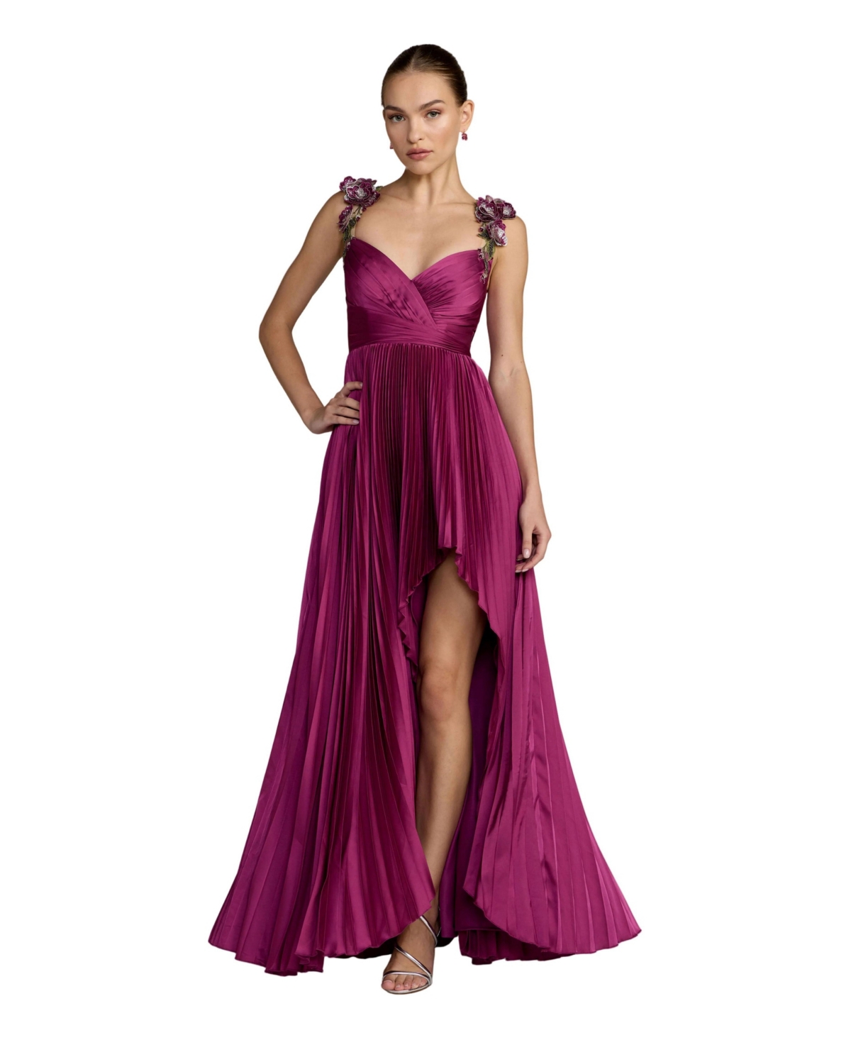 Click here for Mac Duggal Womens Pleated High-Low Gown with Flora... prices