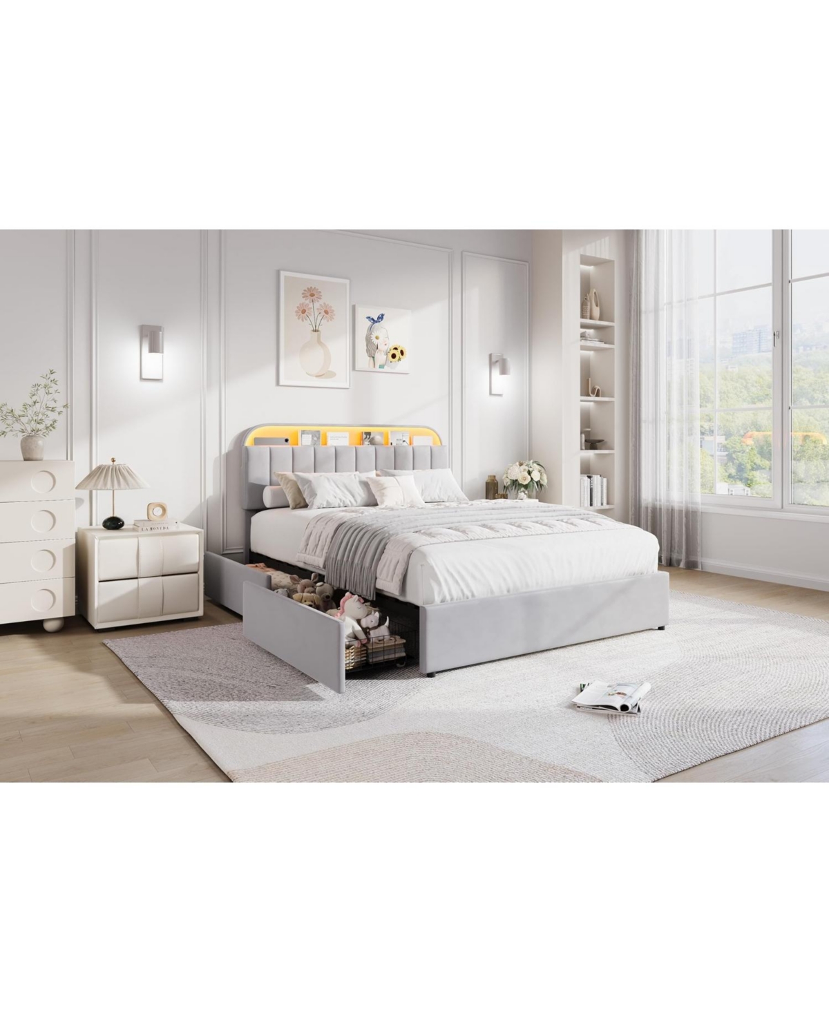 Click here for gaomon Bed Frame with Storage Headboard  Kids Bed... prices