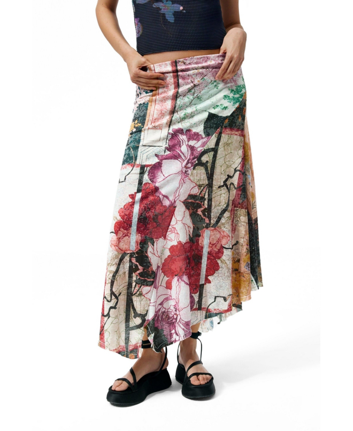 Click here for Desigual Womens Long printed skirt - Black prices