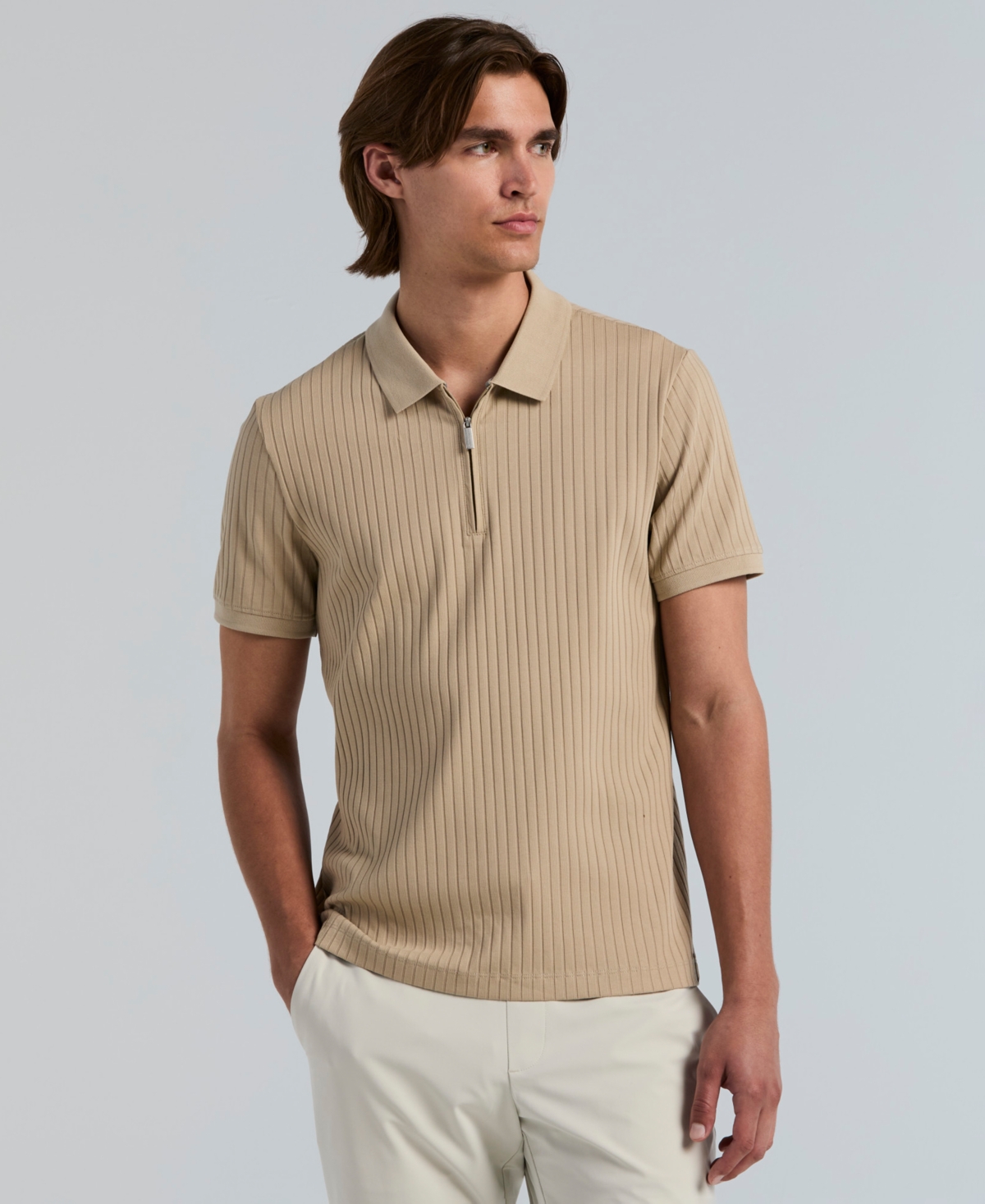 Click here for Perry Ellis Mens Slim-Fit Ribbed-Knit 1/4-Zip Polo... prices