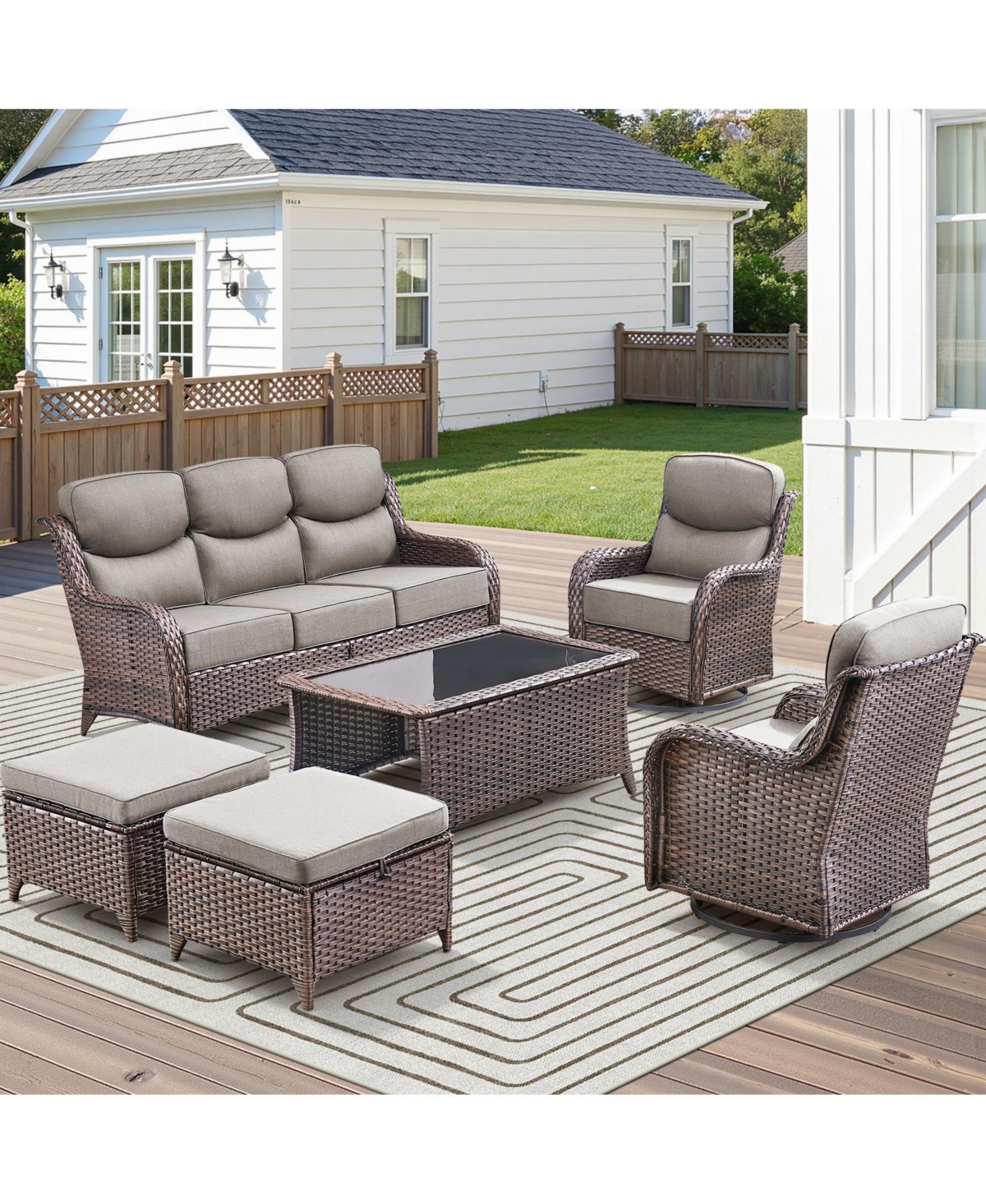 Click here for Pocassy 6 Pieces Outdoor Furniture Set Wicker Outd... prices
