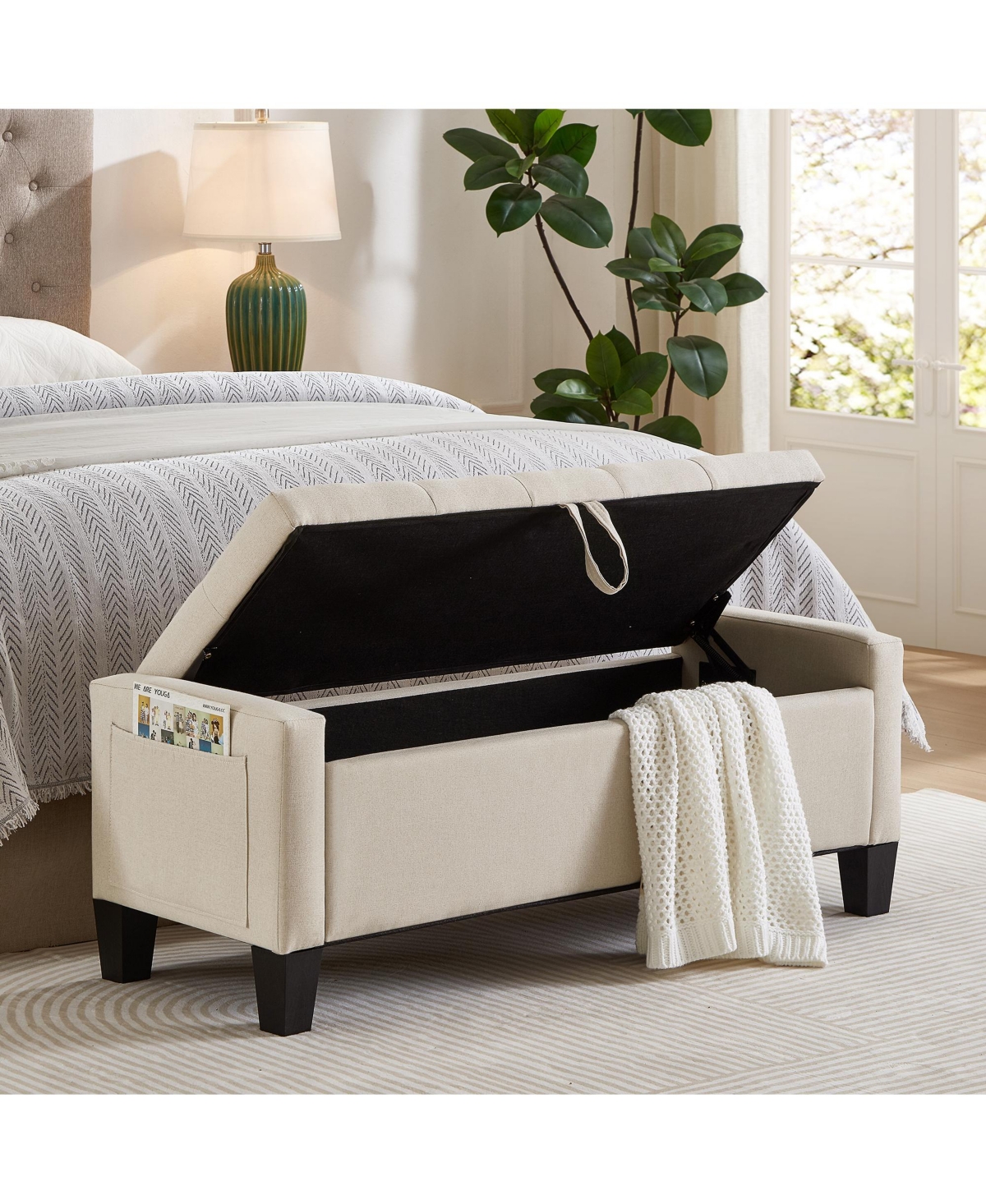 Click here for Flynama Linen Storage Ottoman Bench - Beige prices
