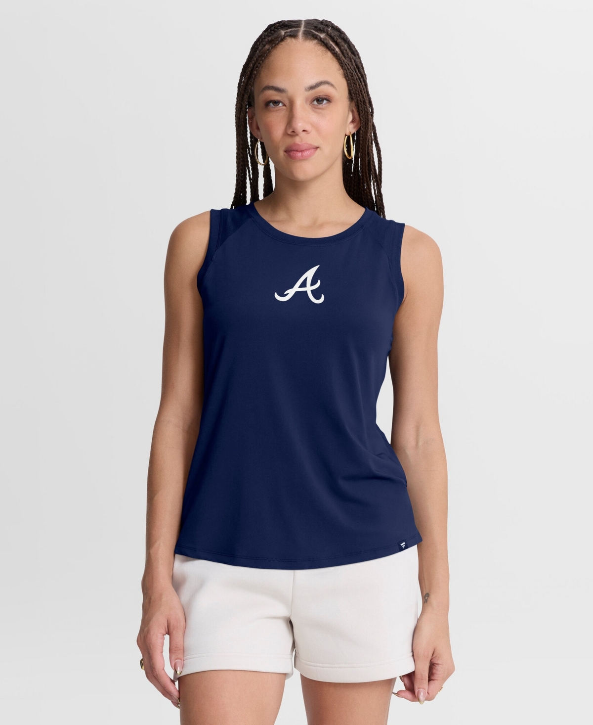 Click here for Fanatics Womens Navy Atlanta Braves Draped Mesh Ba... prices