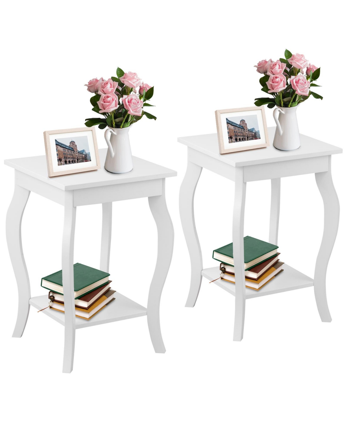Click here for sumyeg Set of 2 Accent Side Tables with Shelf - Wh... prices