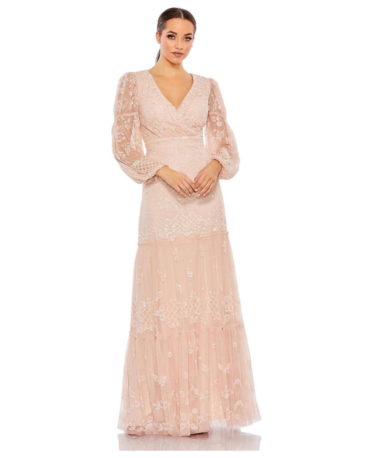Click here for Mac Duggal Womens Sequined Tiered Wrap Over Puff S... prices
