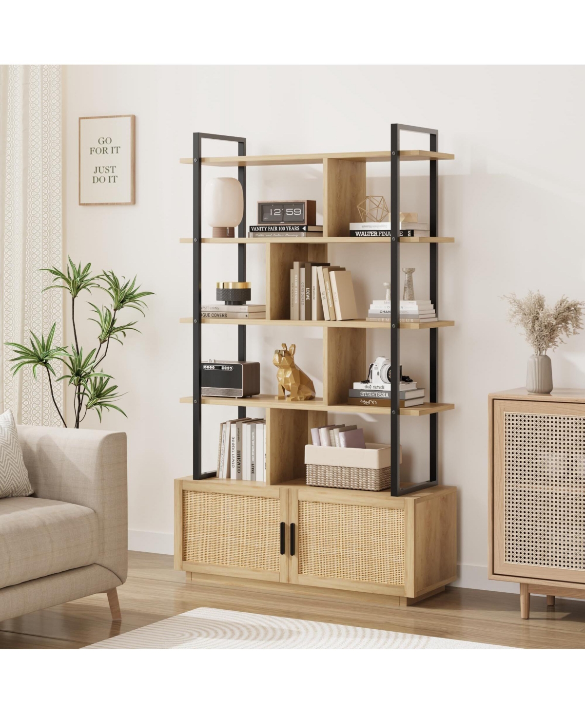 Click here for gaomon 5 Tier Rattan Bookshelf with Storage Cabine... prices