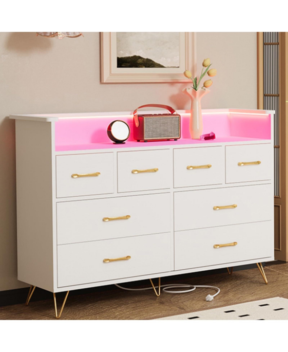 Click here for gaomon 8 Drawer Wooden Dresser Built In Led Light... prices