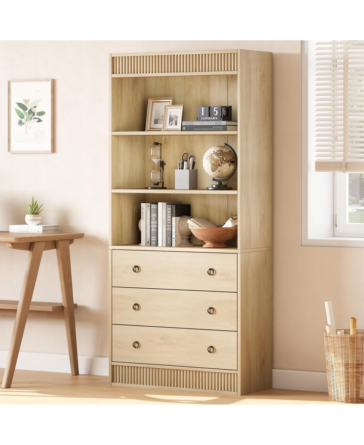 Click here for Homfan 70.8 fluted 6-tier bookcase with drawers  o... prices