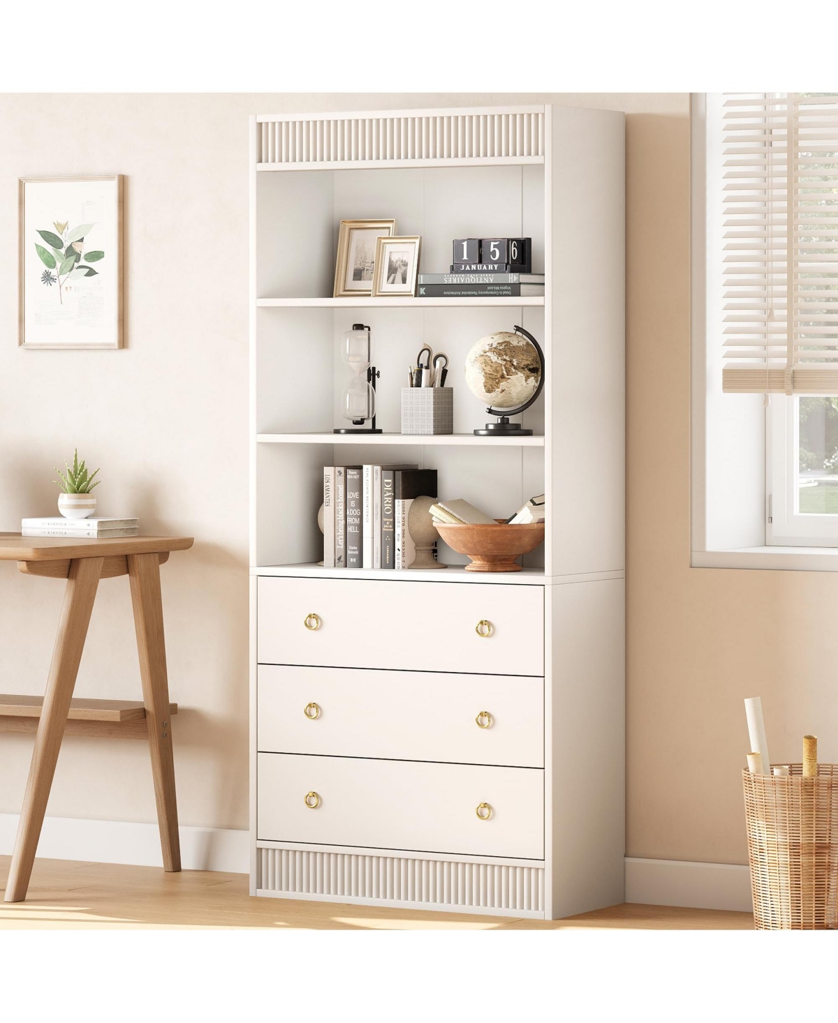 Click here for Homfan 70.8 fluted 6-tier bookcase with drawers  o... prices