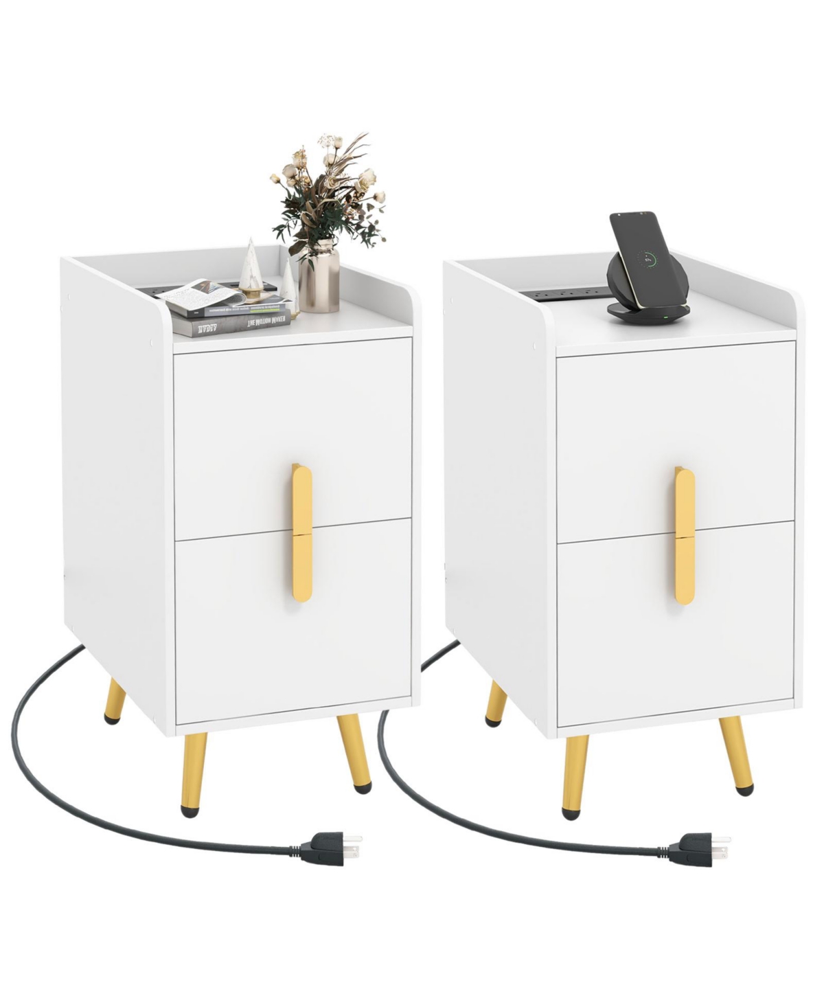 Click here for Gymax Set of 2 Nightstand w/ Charging Station Home... prices