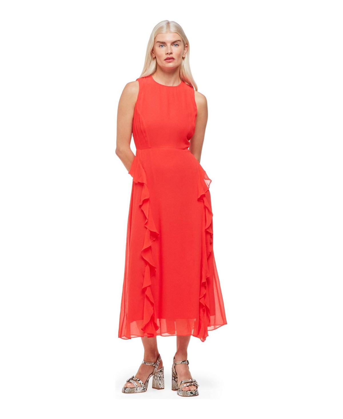 Click here for Whistles Womens Nellie Frill Detail Midi Dress - R... prices