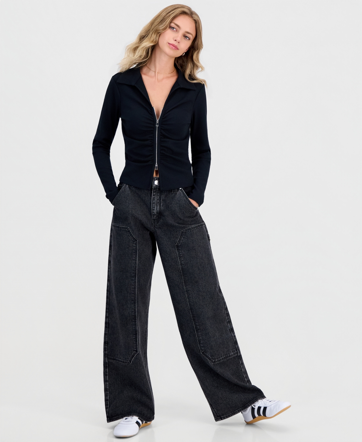 Click here for Ultra Flirt Juniors Zip-Front Ribbed Knit Top - Bl... prices