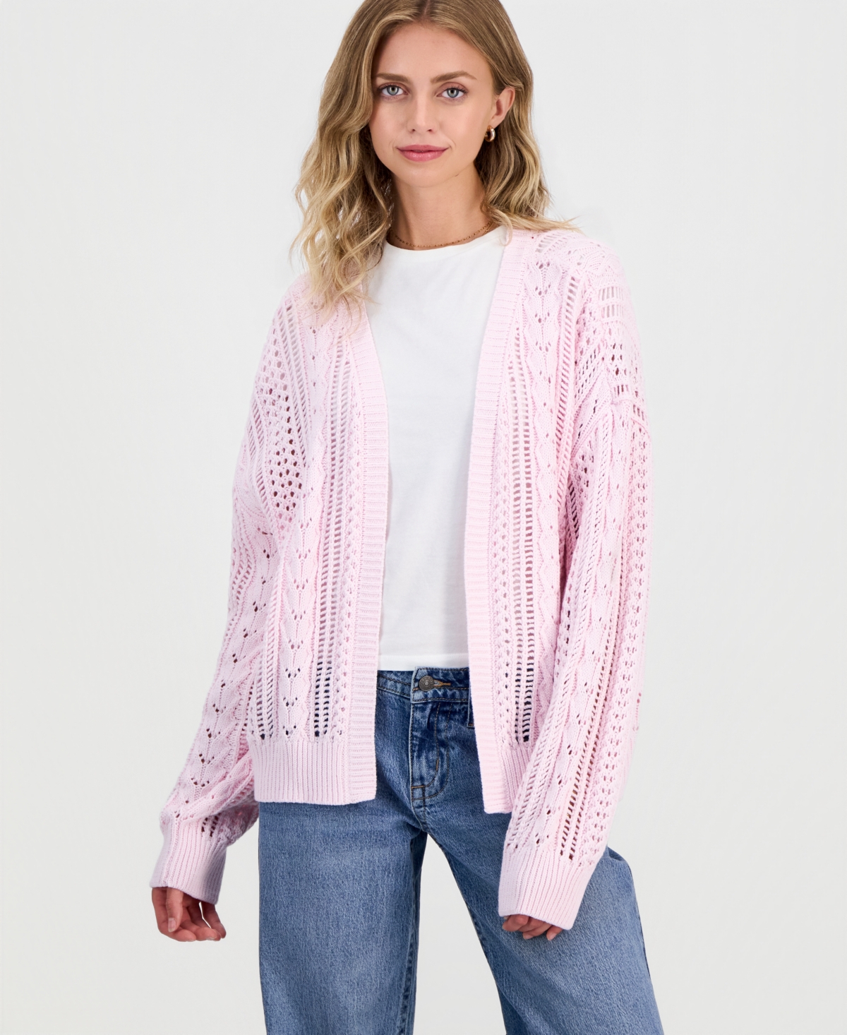 Click here for Hippie Rose Juniors Pointelle Open-Front Cardigan... prices