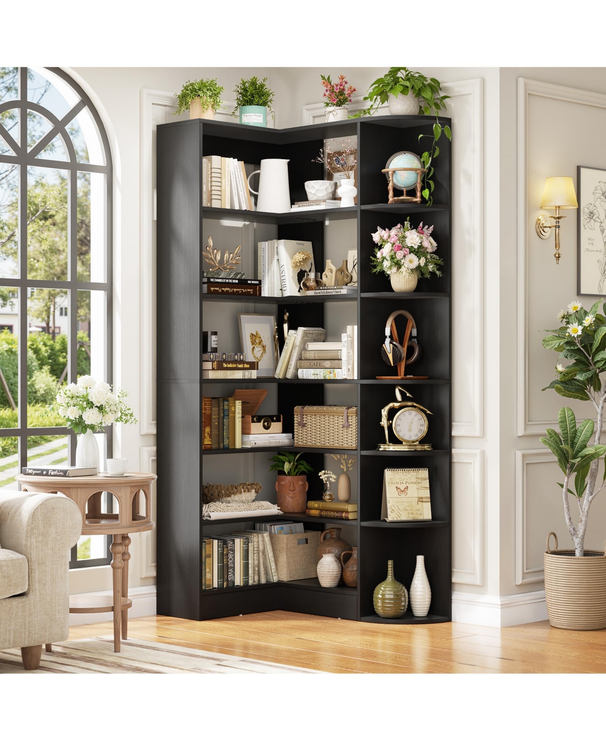 Click here for Aheaplus 71 Tall 6-Tiers Corner Bookshelf with Ope... prices