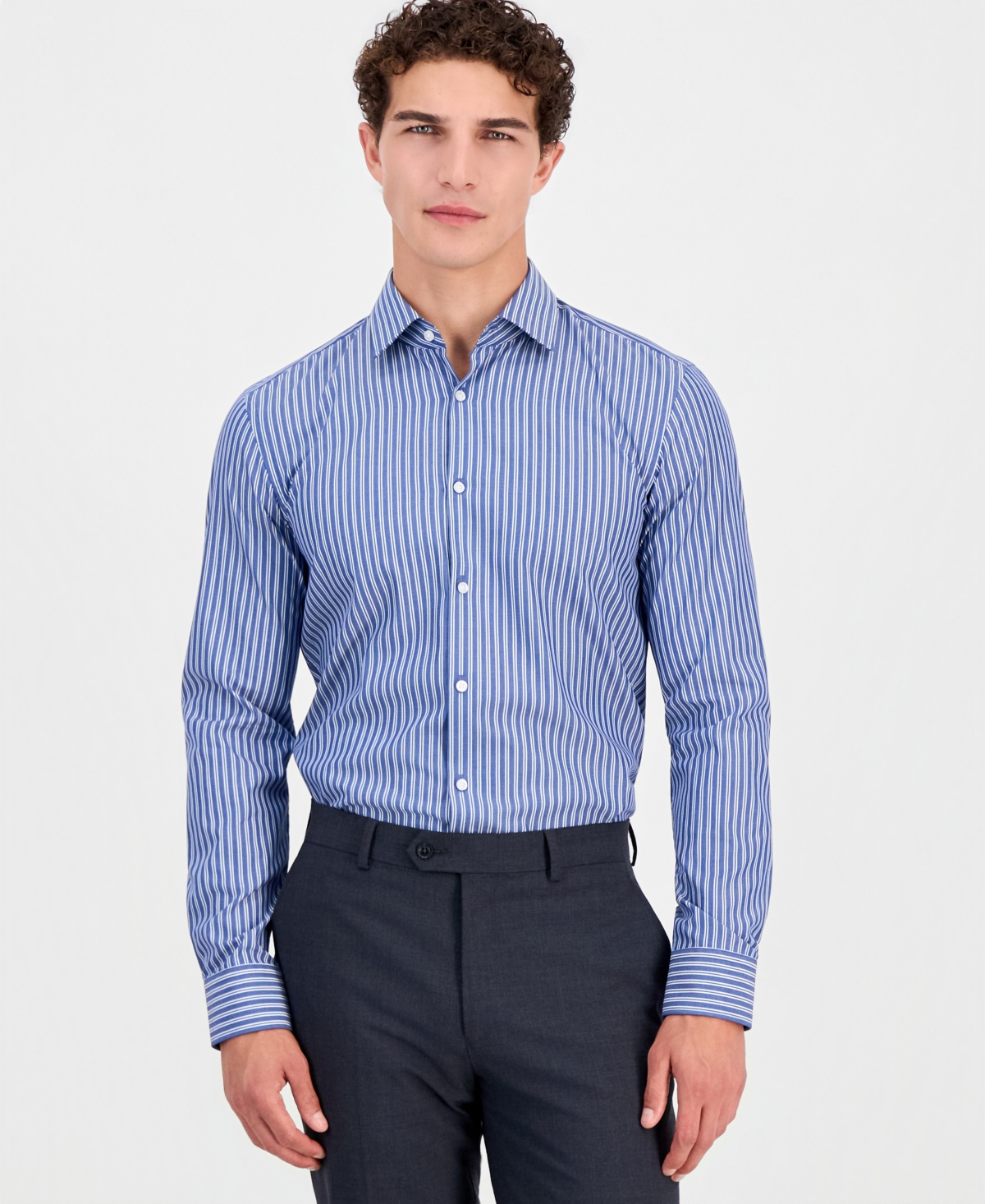 Click here for Mens Kenno Slim-Fit Dress Shirt - Open Blue prices