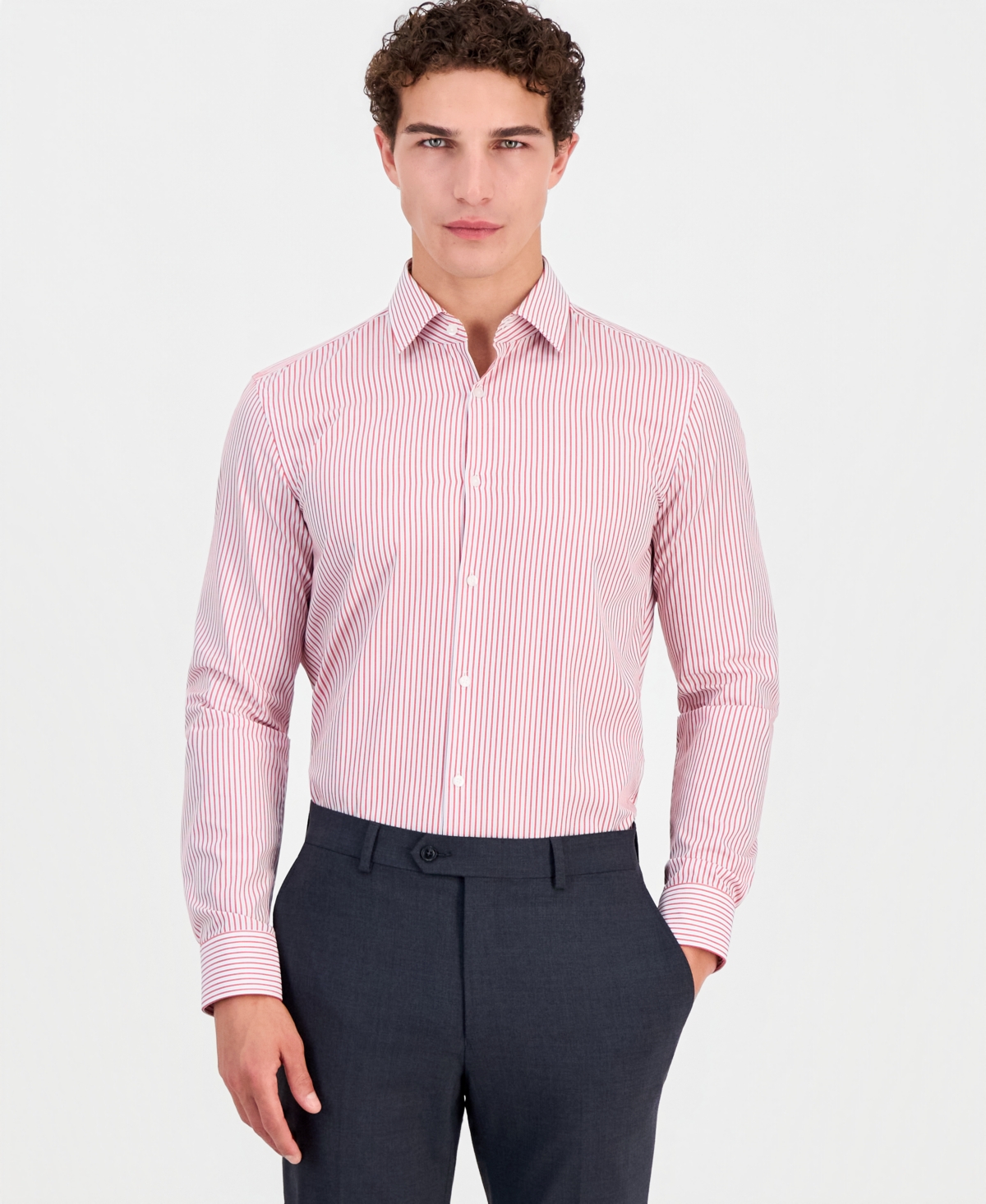 Click here for Mens Kenno Slim-Fit Dress Shirt - Pink prices
