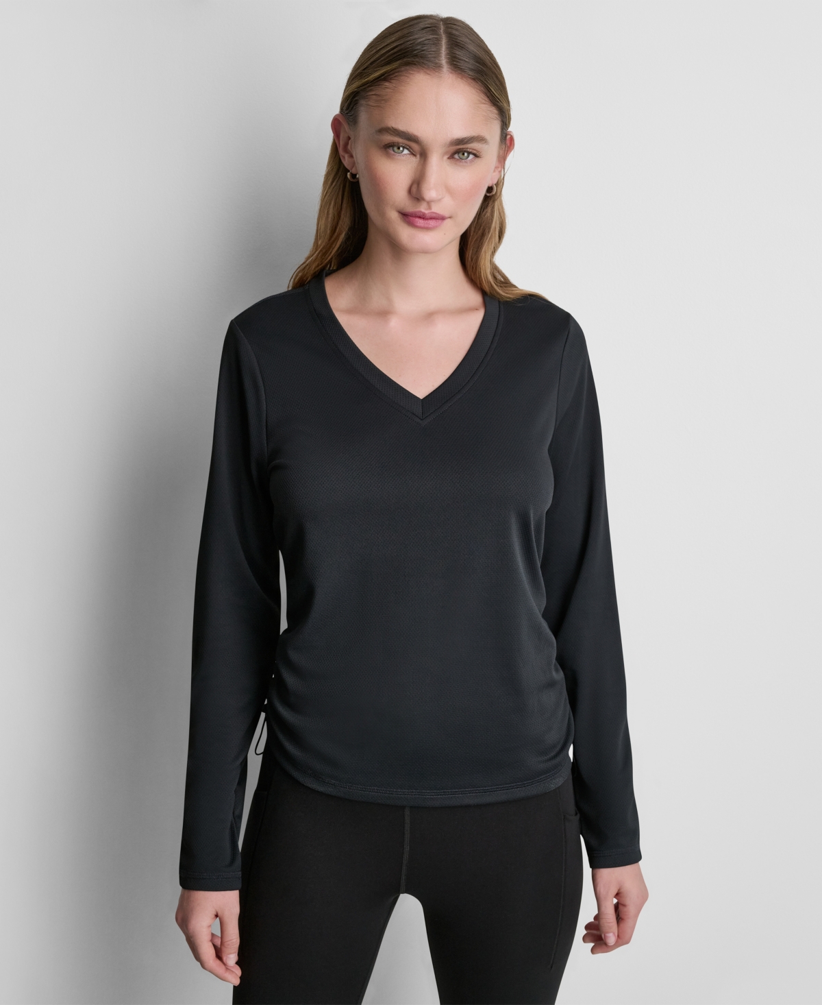 Click here for Dkny Sport Womens Long-Sleeve Ruched Tech Top - Bl... prices