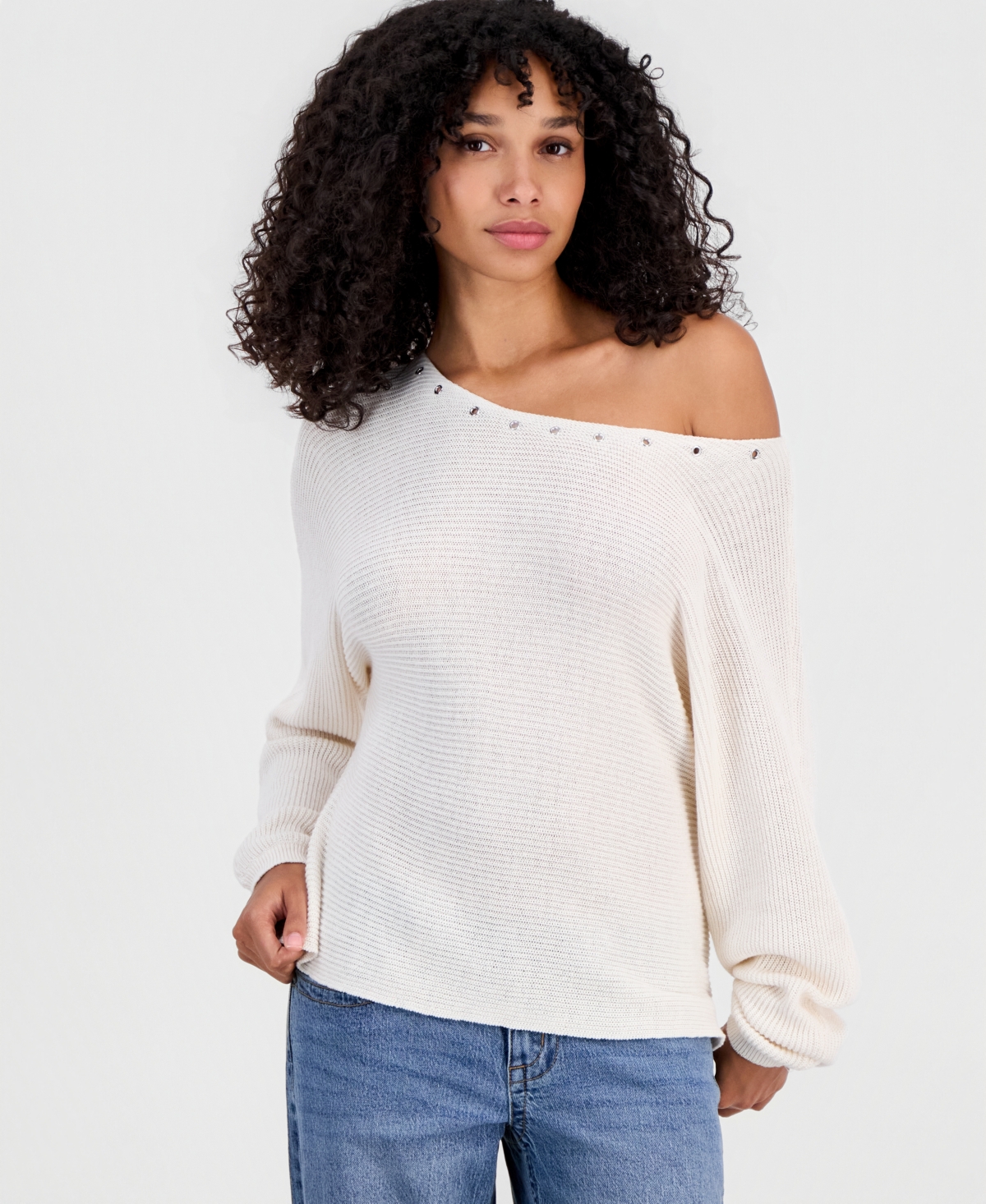 Click here for Rebellious One Juniors Grommet Boat-Neck Sweater -... prices