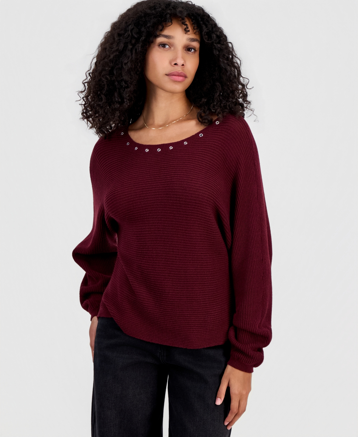 Click here for Rebellious One Juniors Grommet Boat-Neck Sweater -... prices