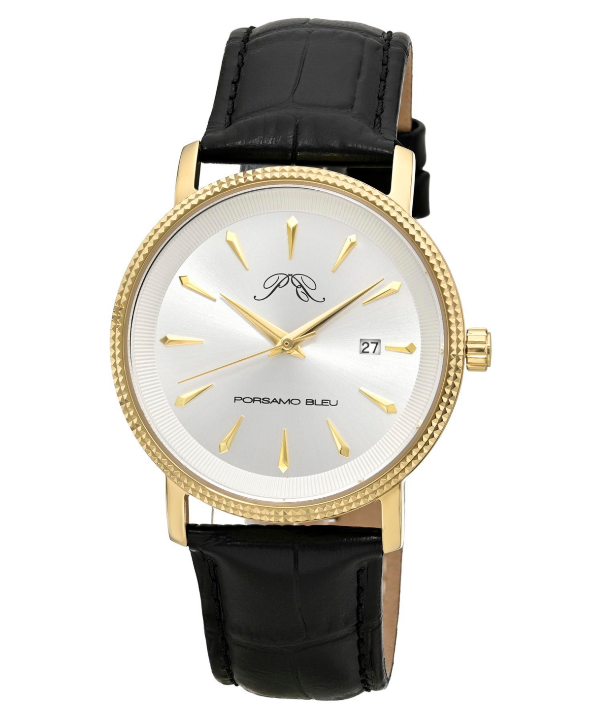 Click here for Porsamo Bleu Mens Veritas 2 Round Black Genuine Le... prices