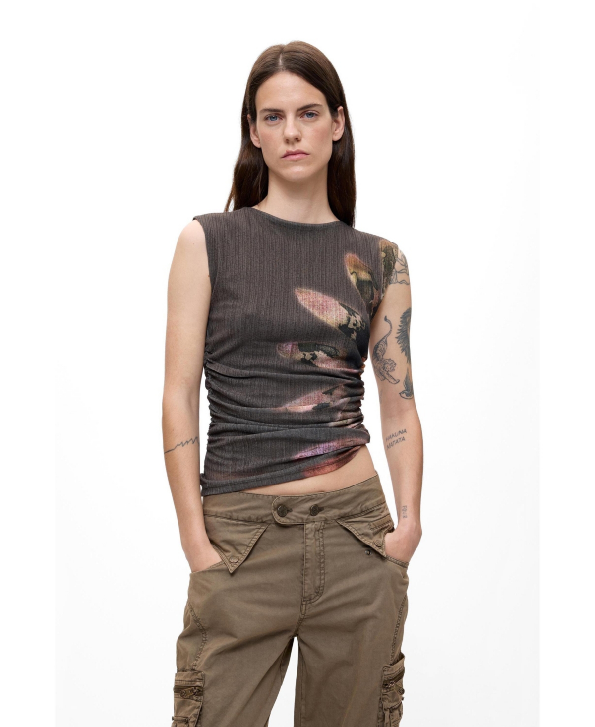 Click here for Desigual Womens Sleeveless Knit T-shirt - Gray prices
