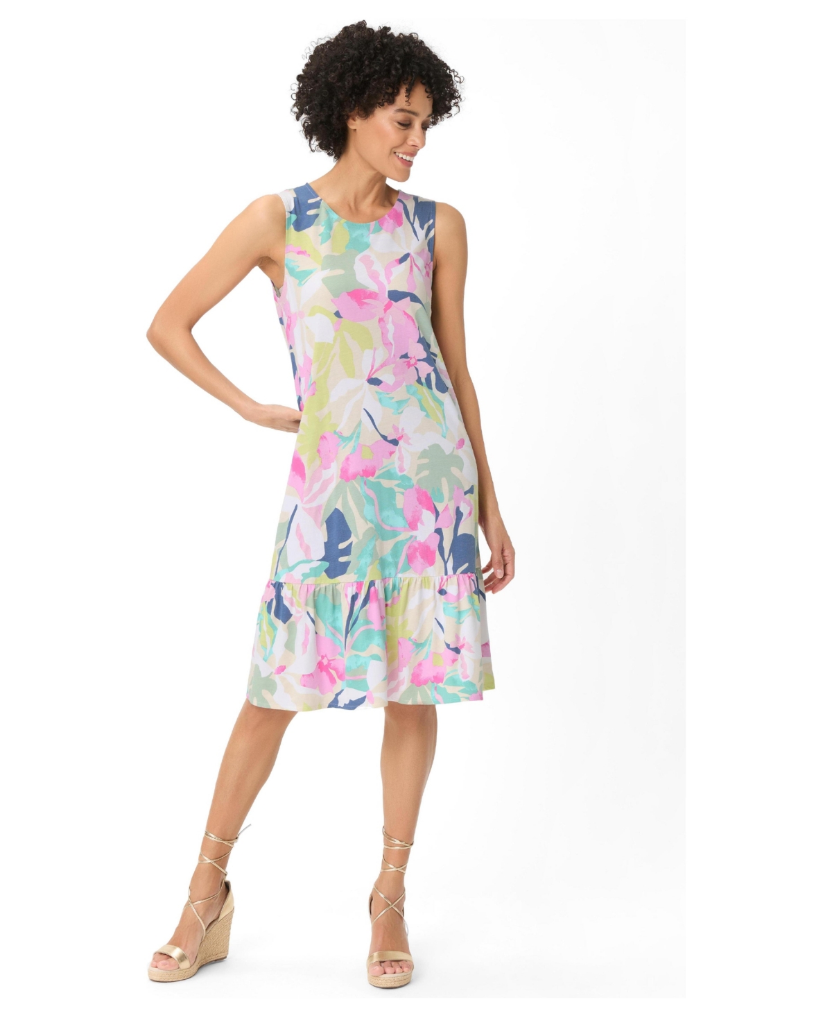 Click here for Olsen Womens Floral Sleeveless Dress - Pool blue prices