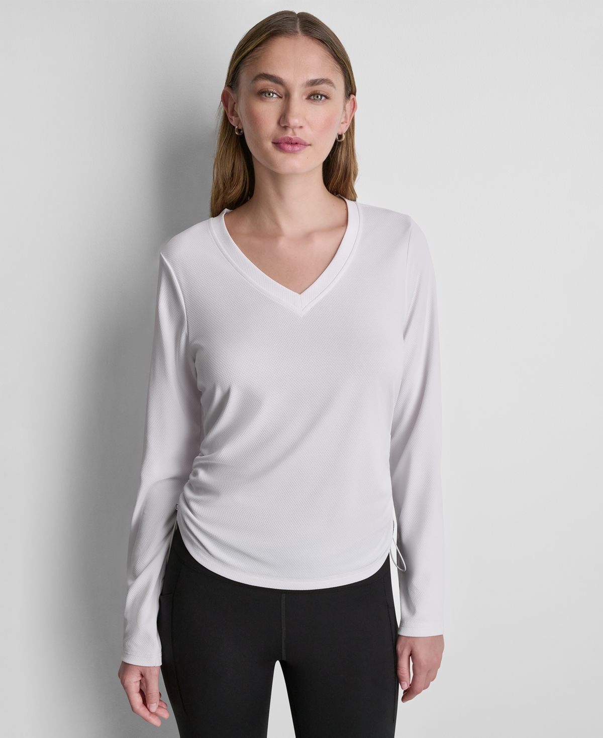 Click here for Dkny Sport Womens Long-Sleeve Ruched Tech Top - Wh... prices