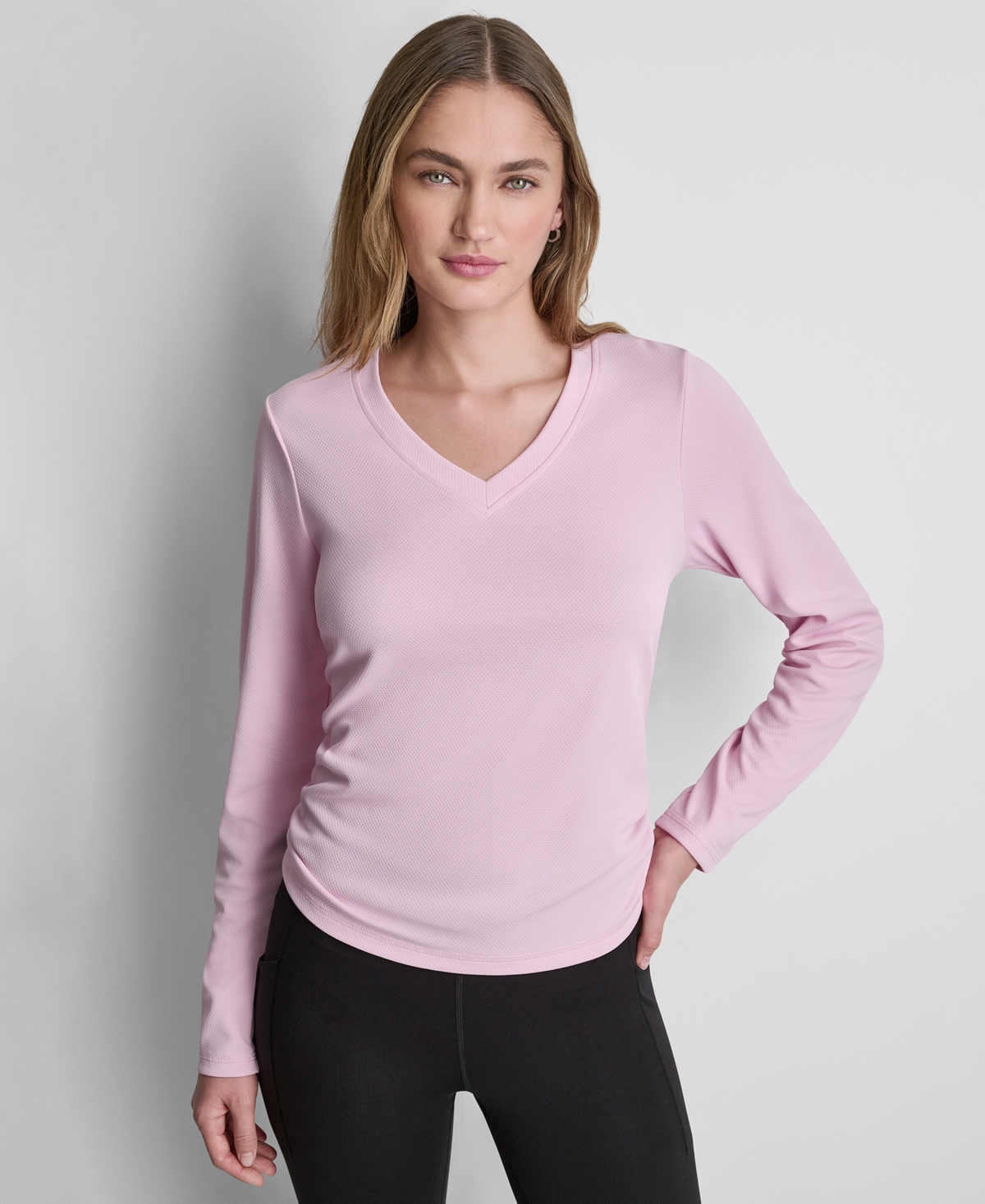 Click here for Dkny Sport Womens Long-Sleeve Ruched Tech Top - Pi... prices