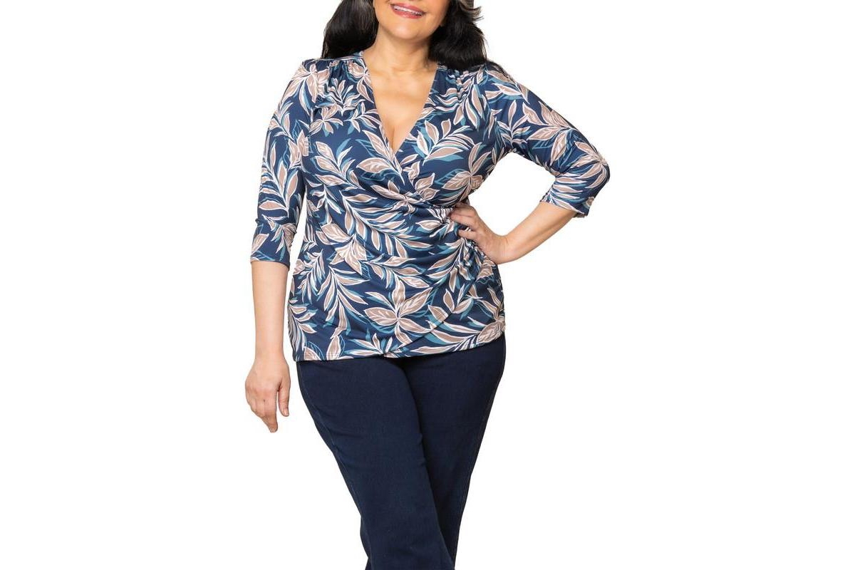 Click here for Kiyonna Plus Size Femme Fatale Faux Wrap Top - Tea... prices