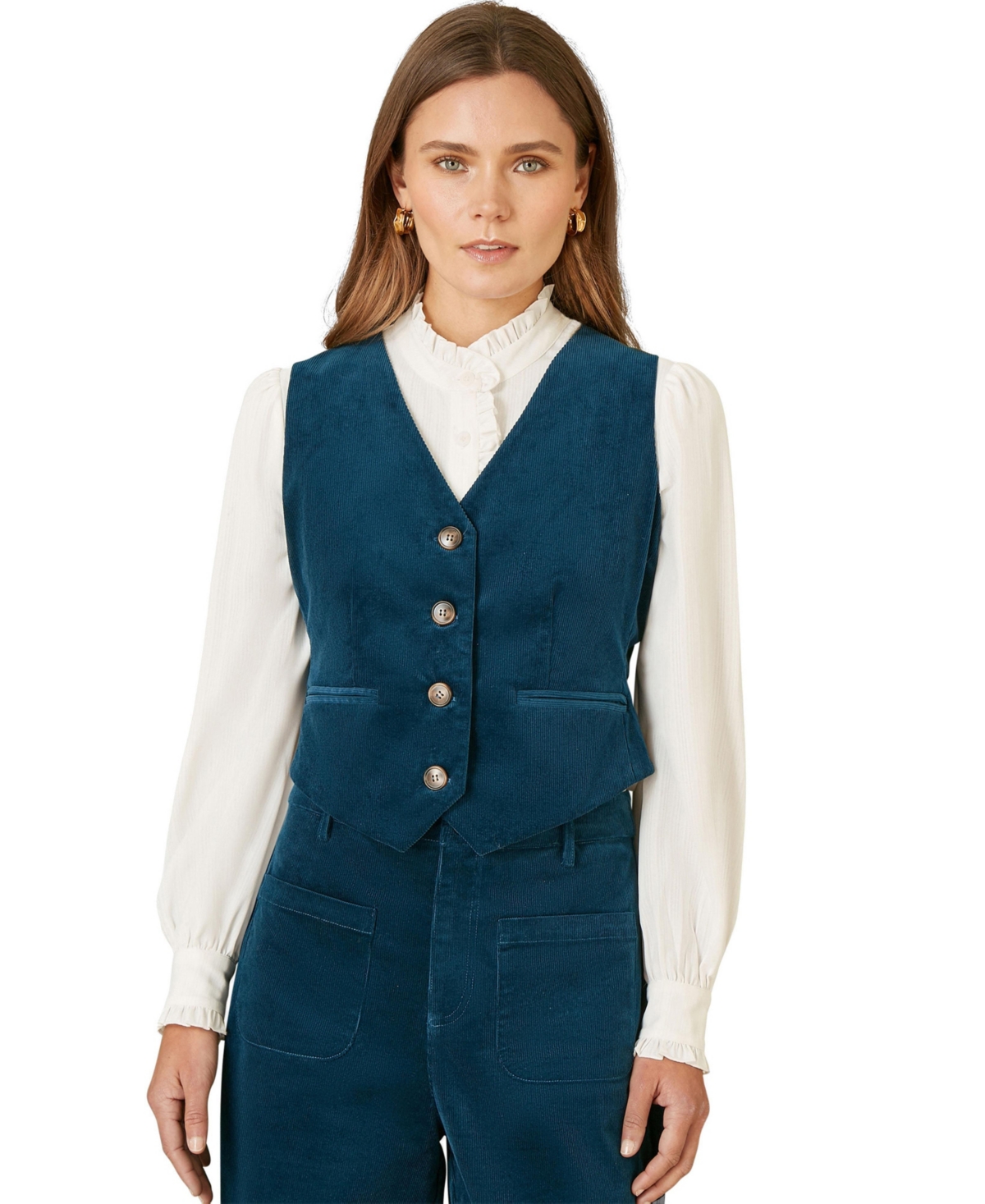 Click here for Yumi Womens Tailored Ribbed Waist coat - Teal prices
