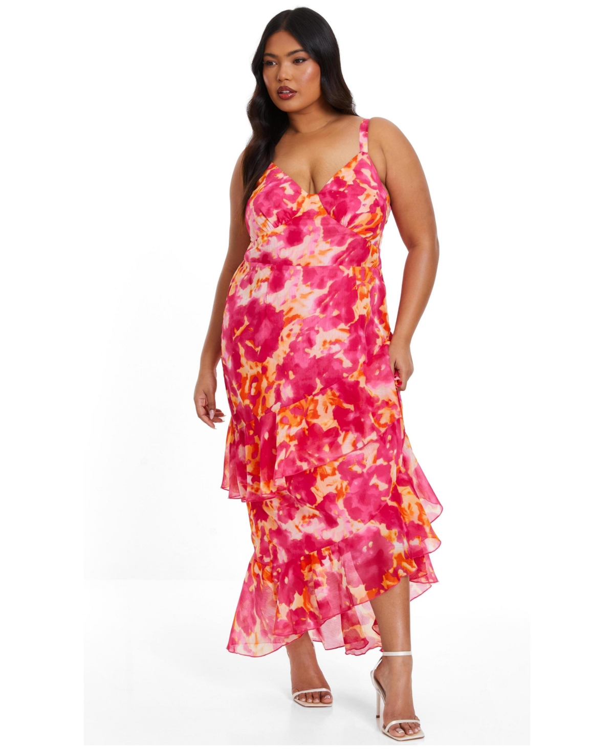 Click here for Quiz Womens Chiffon Ruffle Maxi Dress - Pink prices