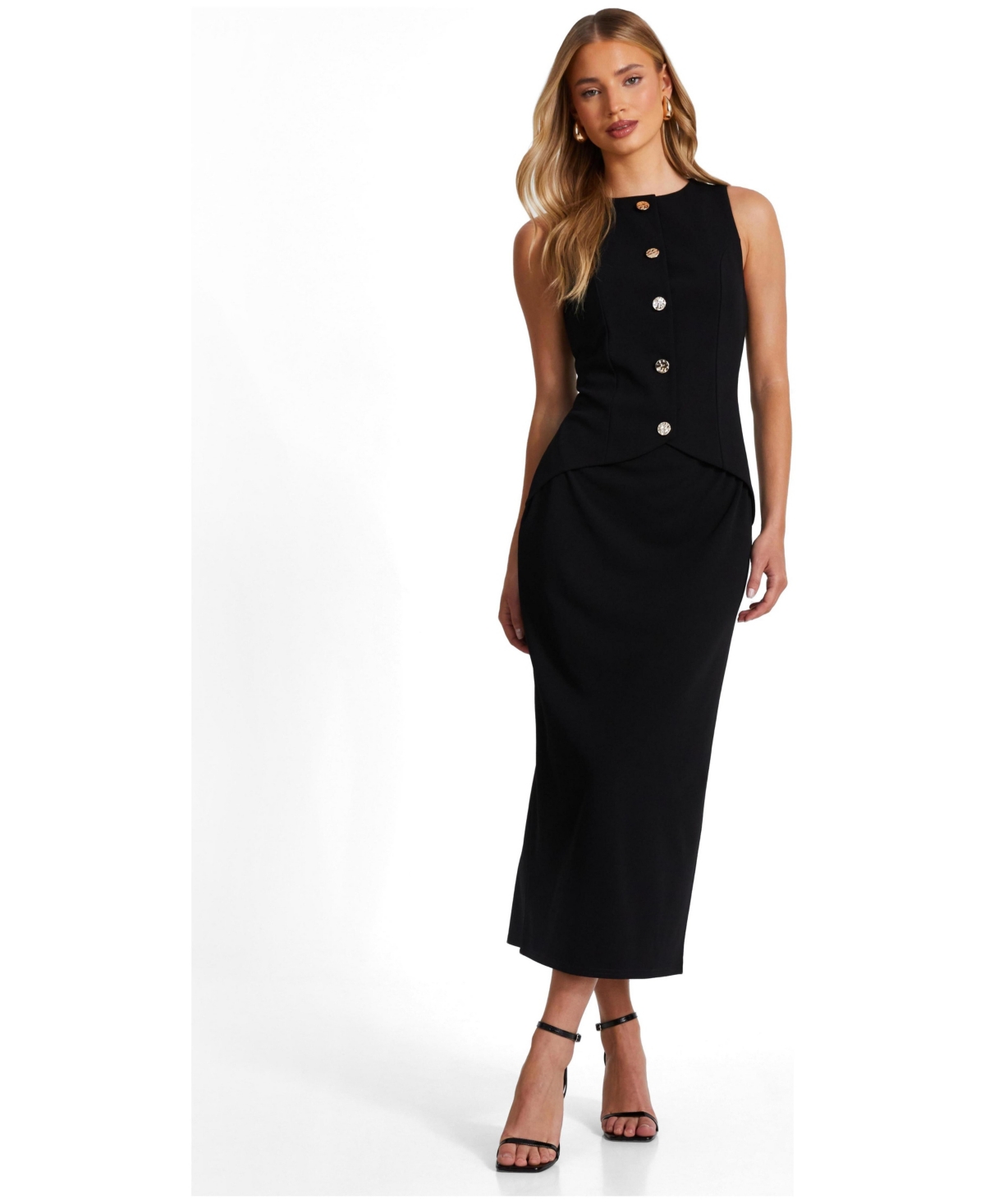 Click here for Quiz Womens Scuba Crepe 2 In 1 Dress - Black prices