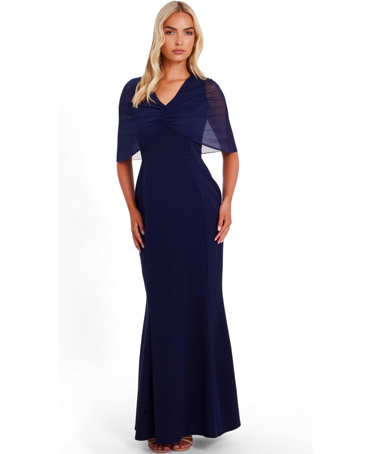 Click here for Quiz Womens Mesh Cape Maxi Dress - Navy prices
