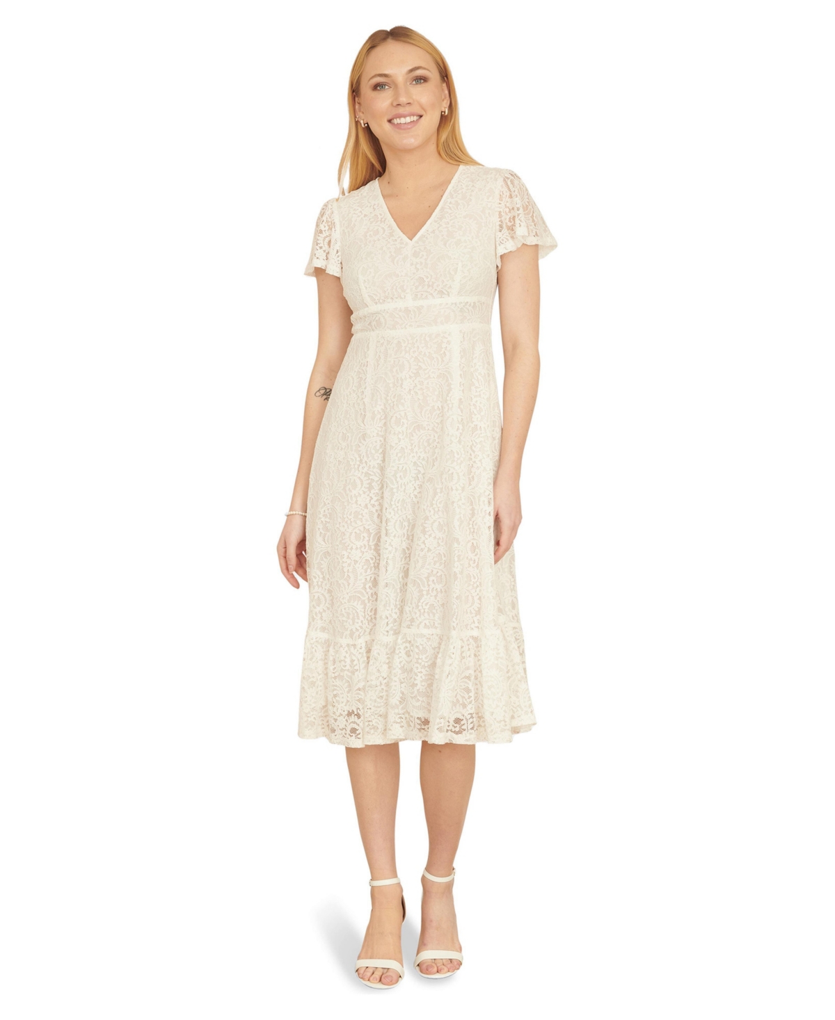 Click here for Yumi Womens Lace Midi Skater Dress - White prices