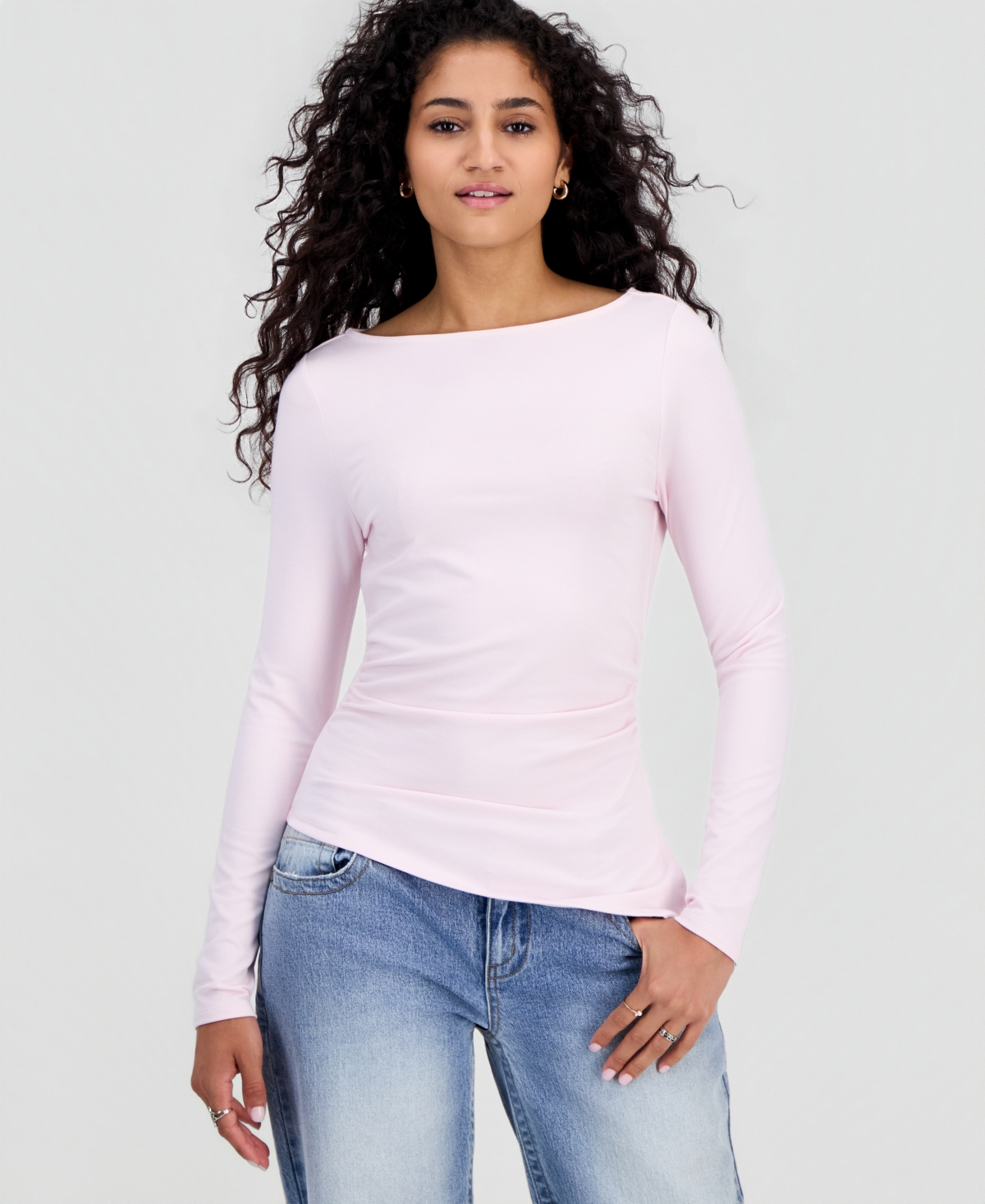 Click here for Madden Girl Juniors Ruched Boat Neck Long Sleeve T... prices