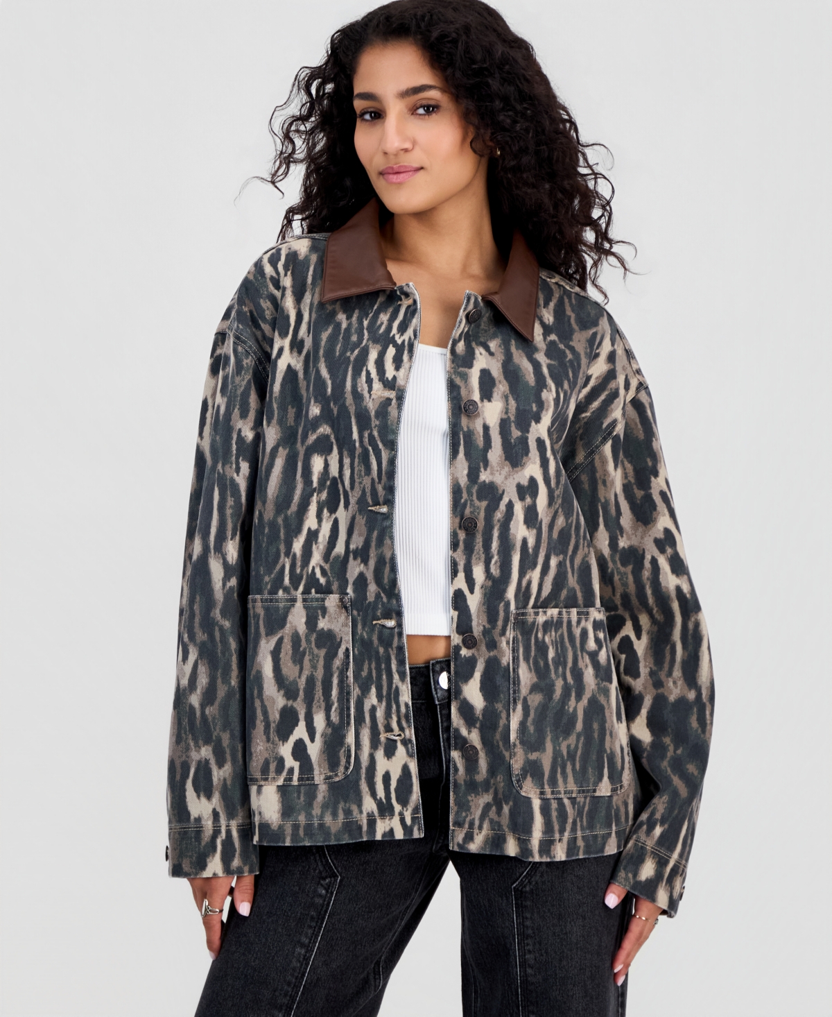 Click here for Madden Girl Juniors Twill Barn Jacket - Leopard prices
