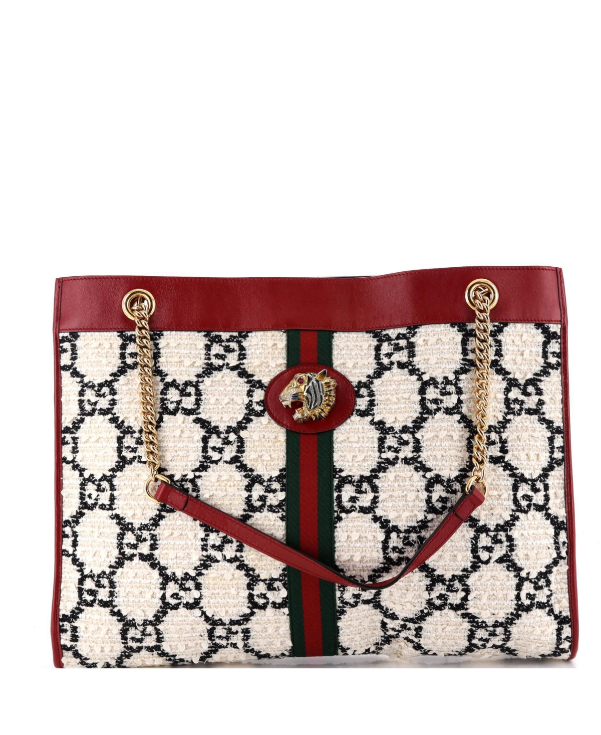 Click here for Pre-Owned Gucci Large Rajah Chain Tote Gg Tweed -... prices