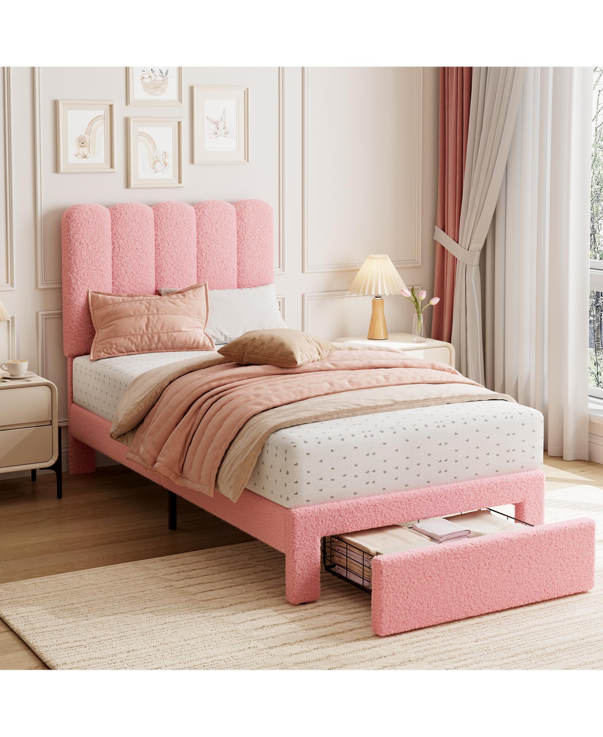 Click here for homfan Twin Bed Frame with Under-Bed Drawer  Boucl... prices