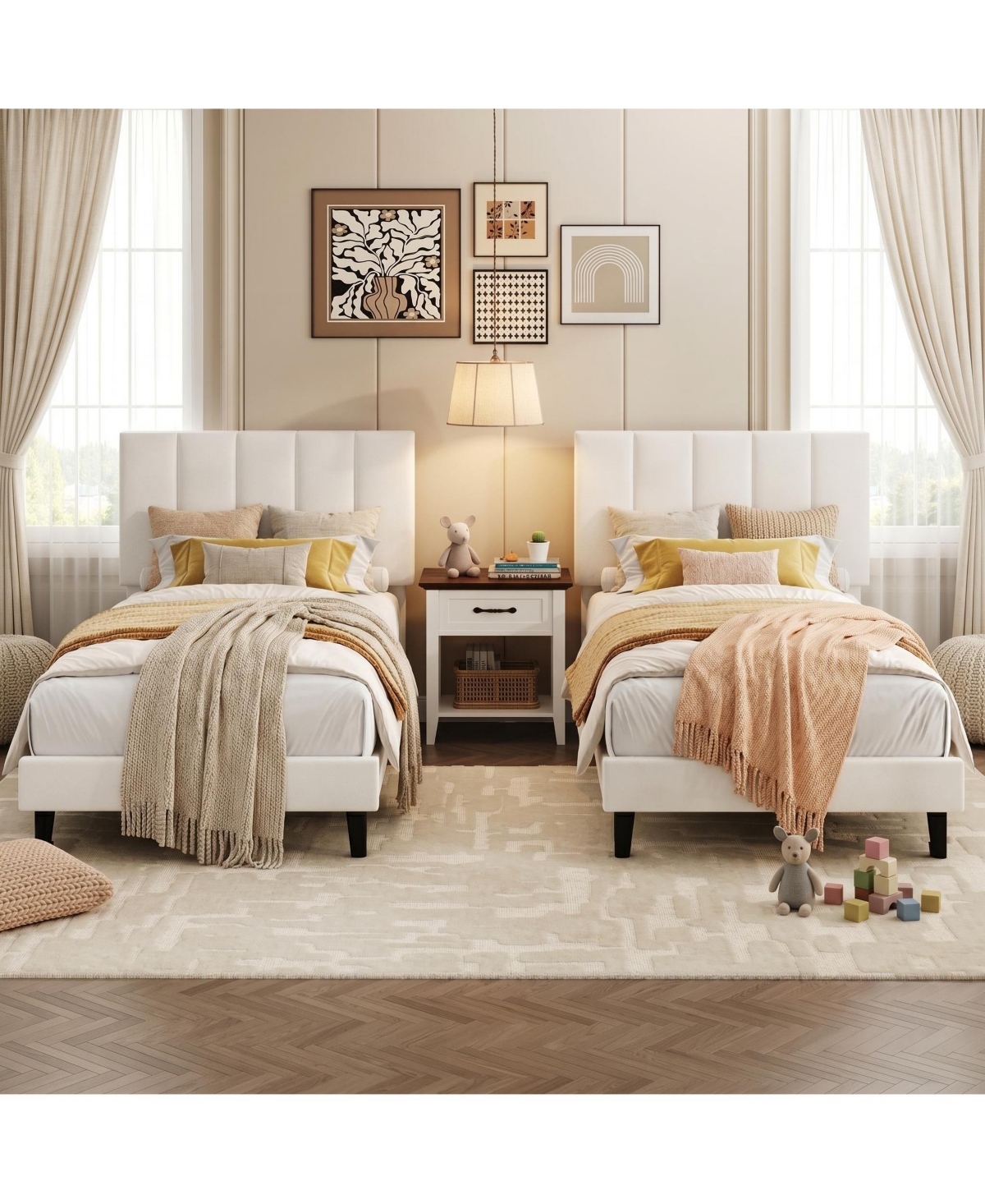 Click here for homfan 2 Set of Twin Size Velvet Upholstered Platf... prices