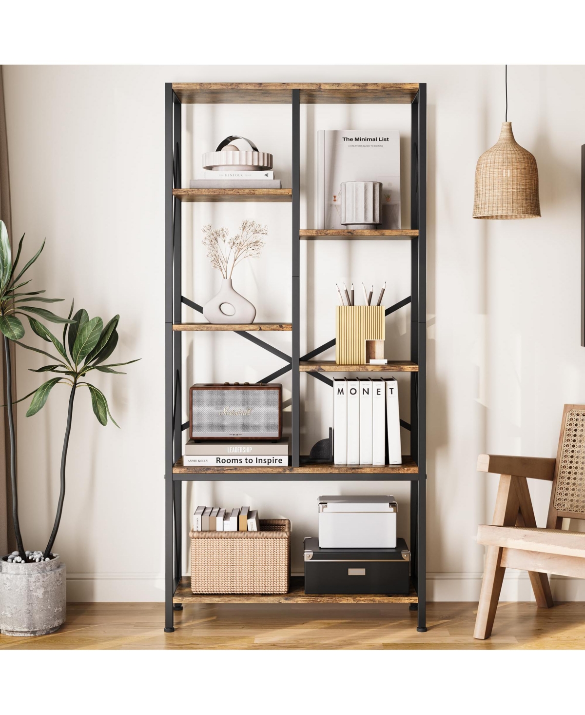 Click here for gaomon Industrial Split-Level Tall Bookcase  Vinta... prices