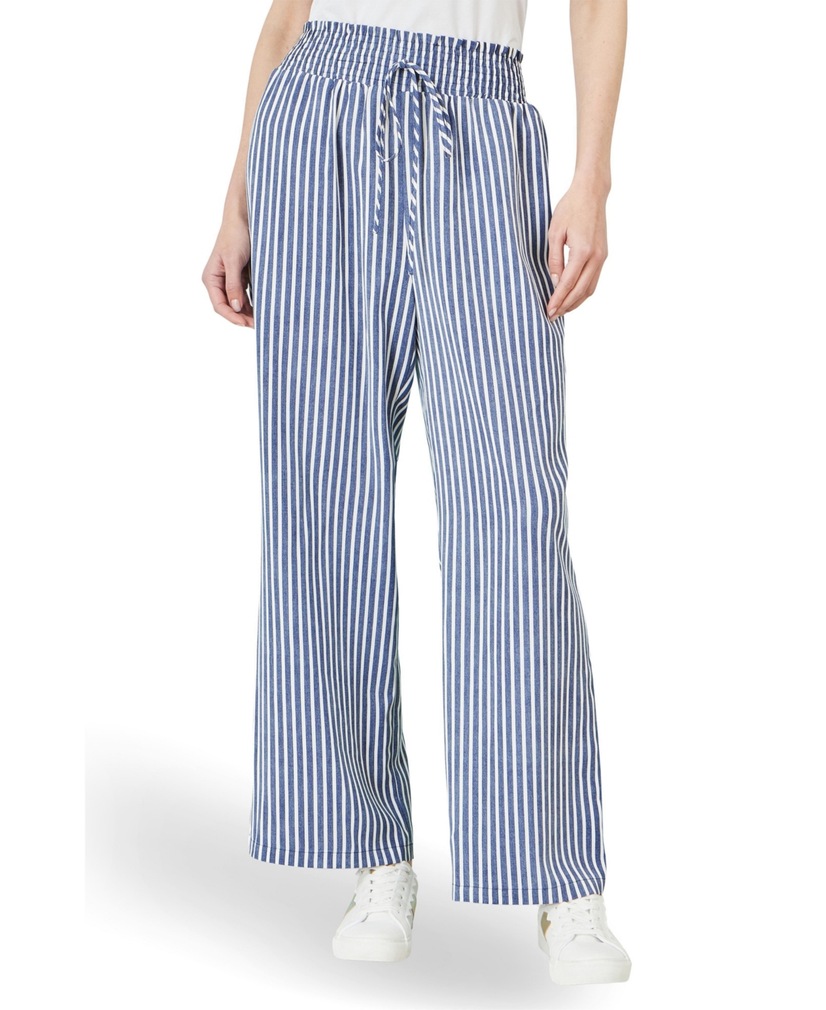Click here for Yumi Womens Stripe Relaxed Trousers - Blue prices