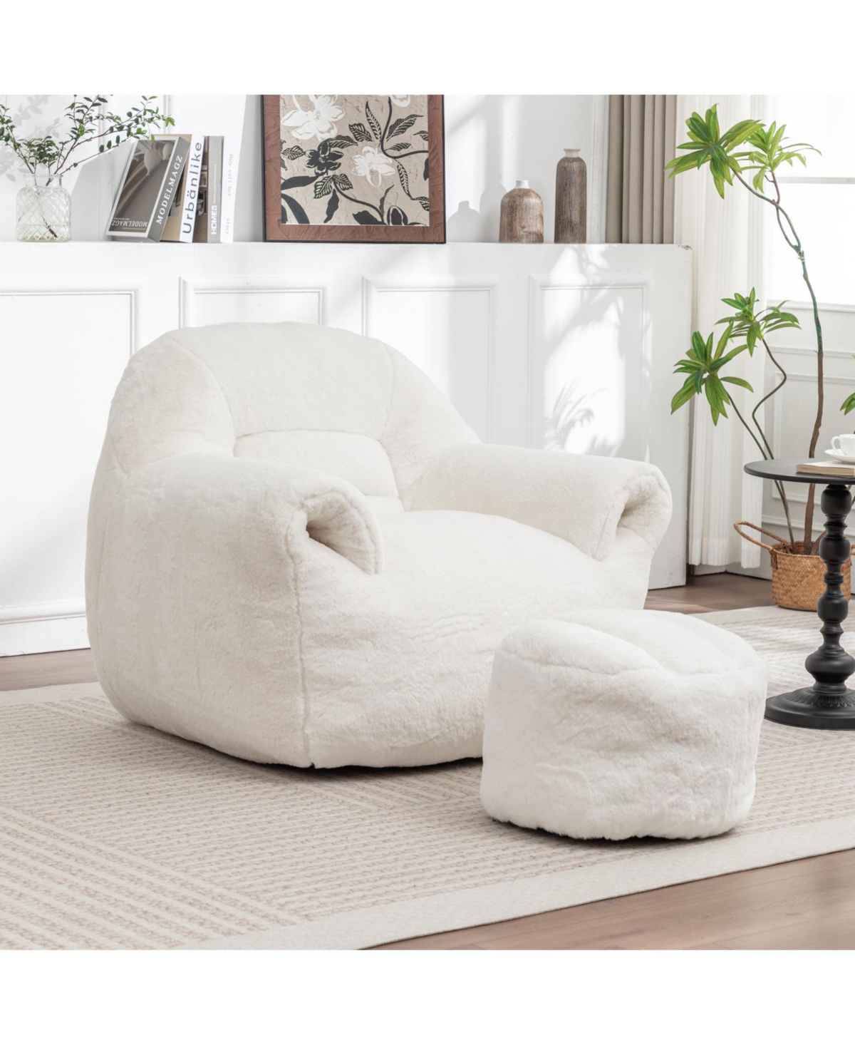 Click here for Rainsken Bean Bag Chair With Footstool  Faux Fur B... prices