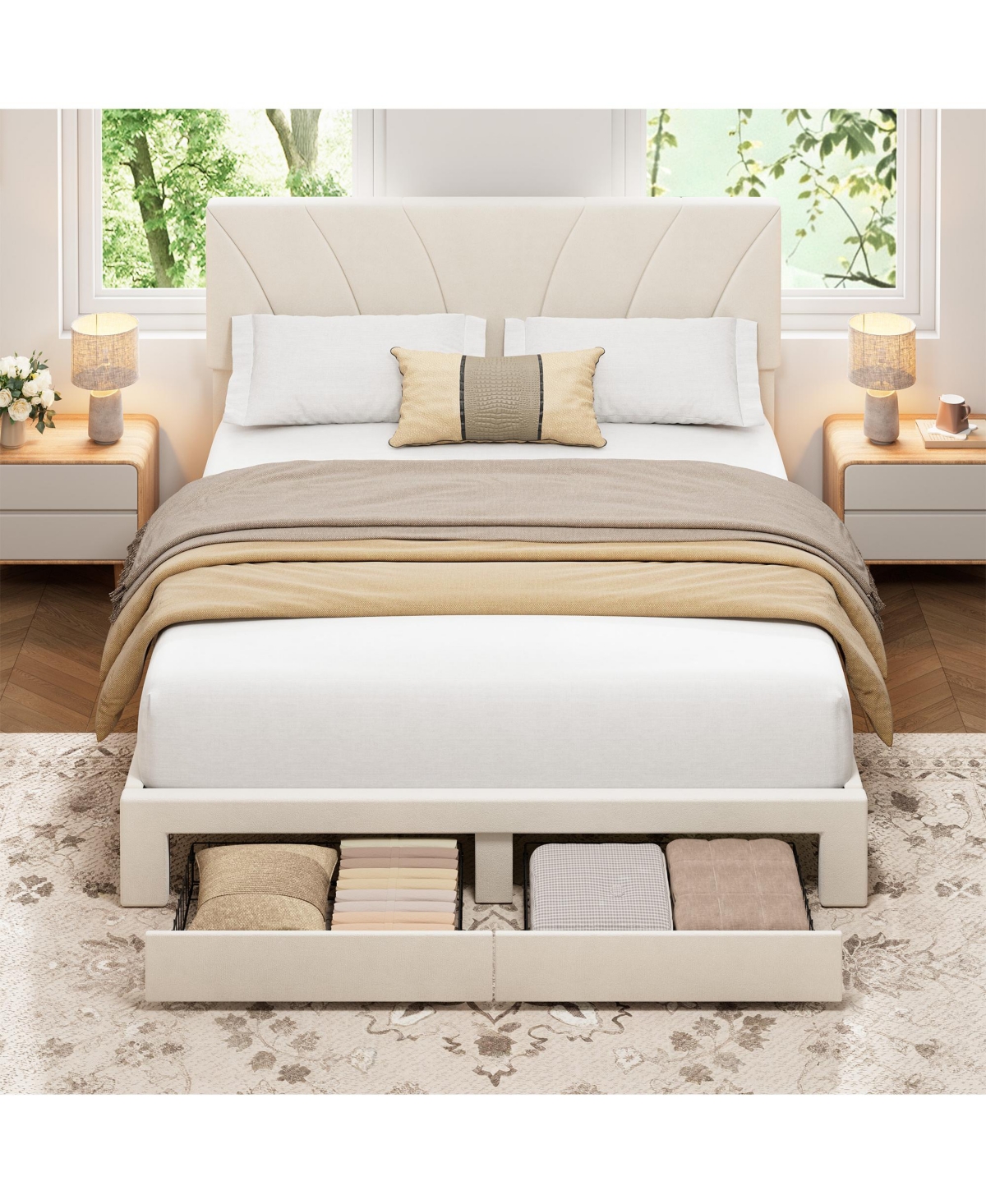 Click here for Homfan Bed Frame with Adjustable Headboard - White prices