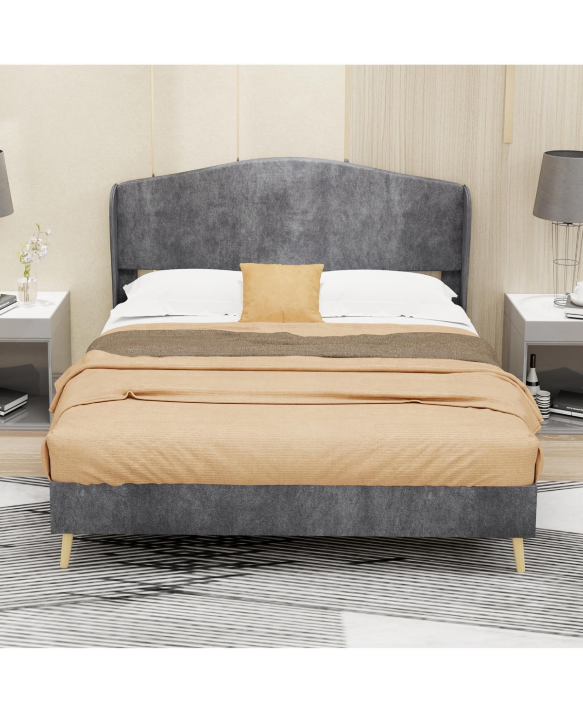 Click here for Rainsken Velvet upholstered bed Frame with Headboa... prices